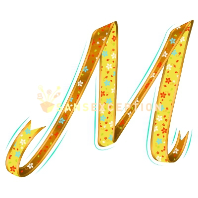 initial letter M effect ribbon golden flowering blossoming 2D very ...
