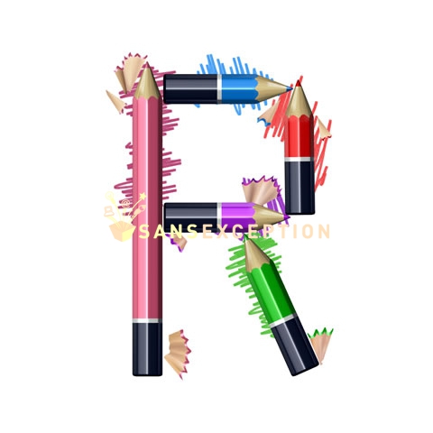 letter initial R colored pencil ultra realistic PNG transparent ...